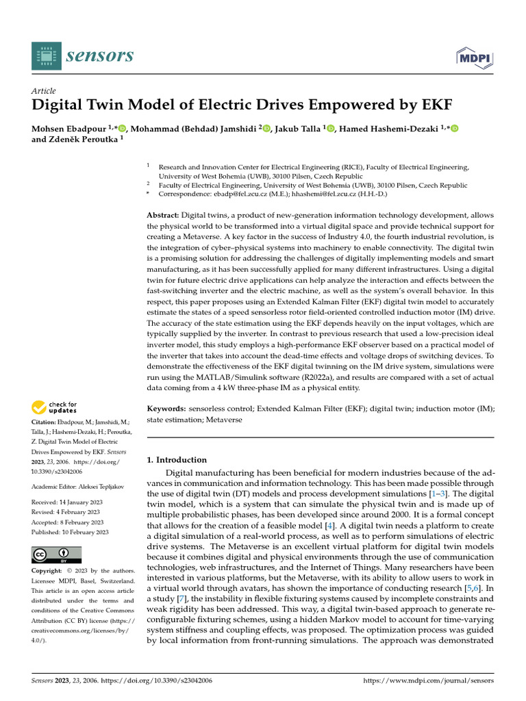 Digital Twin Model of Electric Drives Empowered by EKFSensors | PDF ...