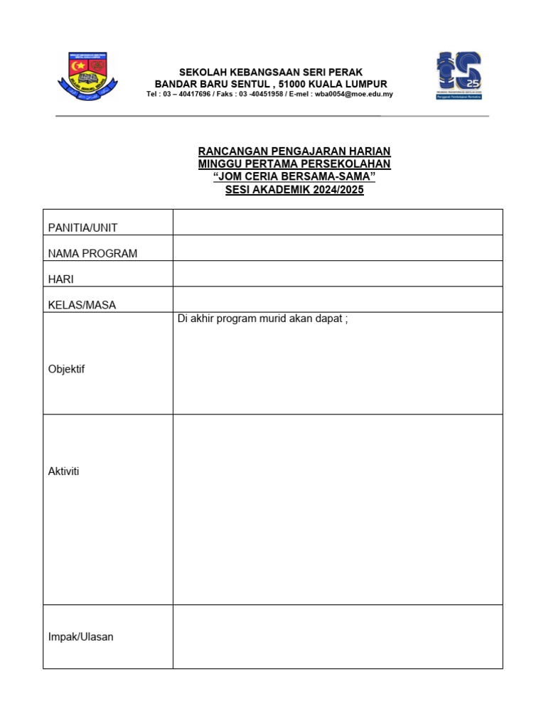 Tapak RPH Minggu Pertama Sesi 2024&2025 | PDF