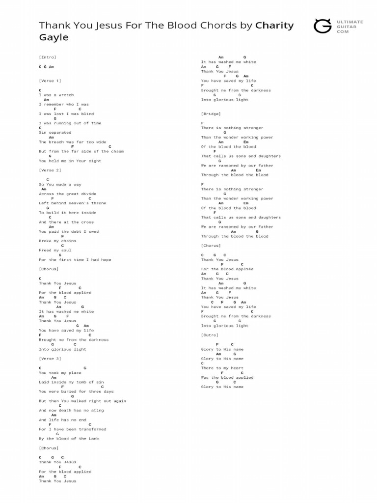 Thank You Jesus For The Blood Chords | PDF