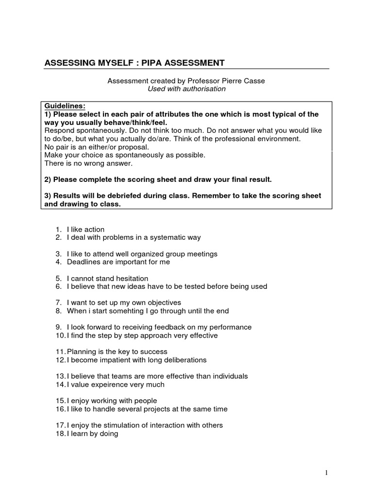 PIPA Test | Download Free PDF | Feeling | Cognition