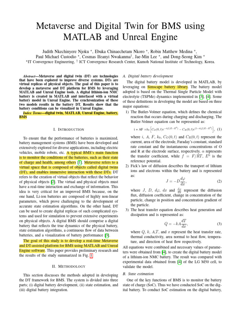 Metaverse and DT For BMS Using MATLAB and Unreal Engine | PDF