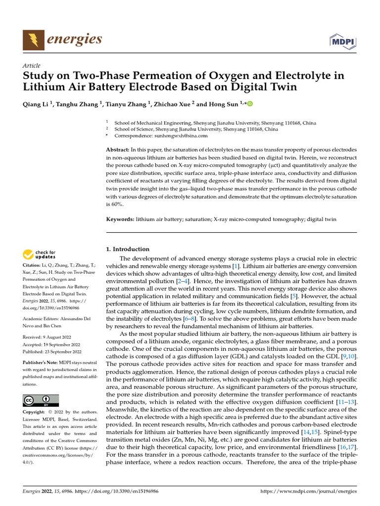 Study On TwoPhase Permeation of Oxygen and Electrolyte in Lithium Air Battery Electrode Based On ...
