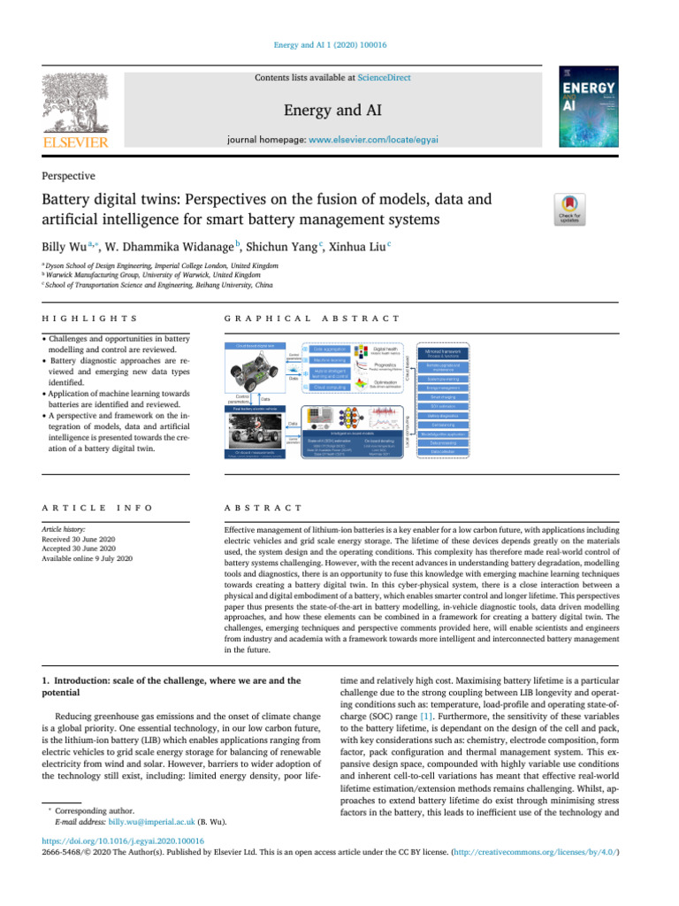 Battery DTs Perspective On The Fusion of Models Data and Artificial ...