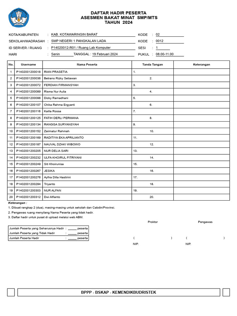 Daftar Siswa Sesi 1 | PDF