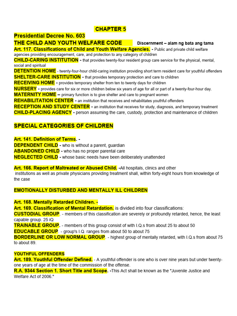 Child and Youth Welfare Code Overview | PDF | Social Science | Wellness