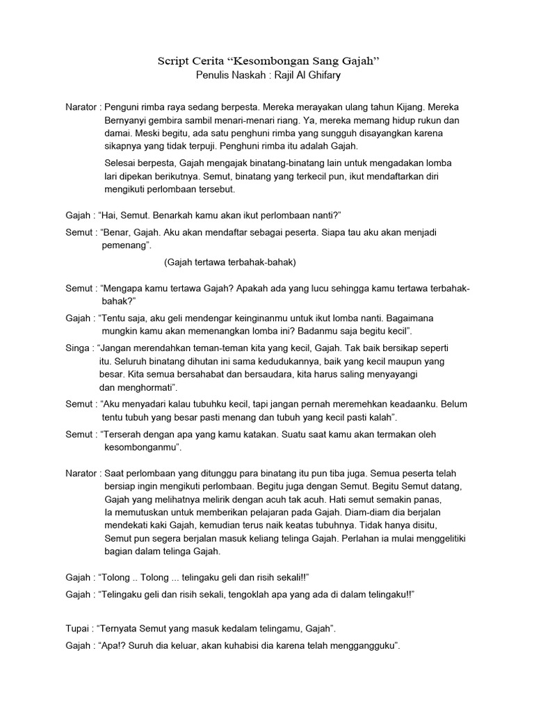 Kesombongan Gajah dan Pelajaran Semut | PDF | Puisi