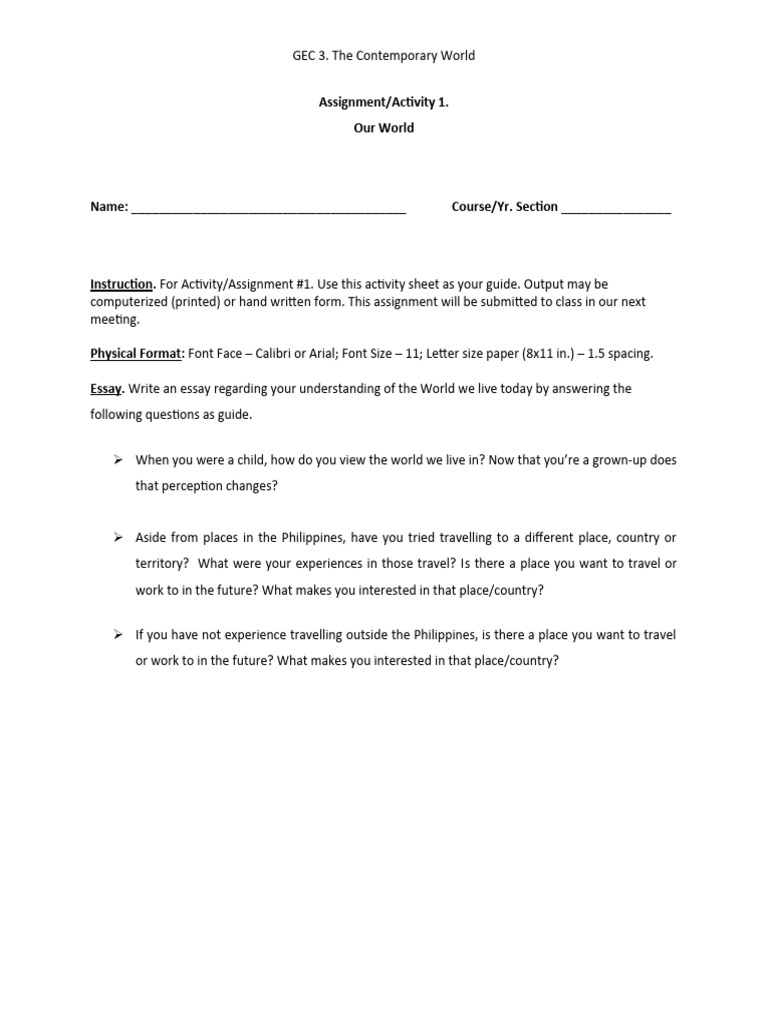 Assignment 1 - GEC 3-TCW | PDF | Self-Improvement