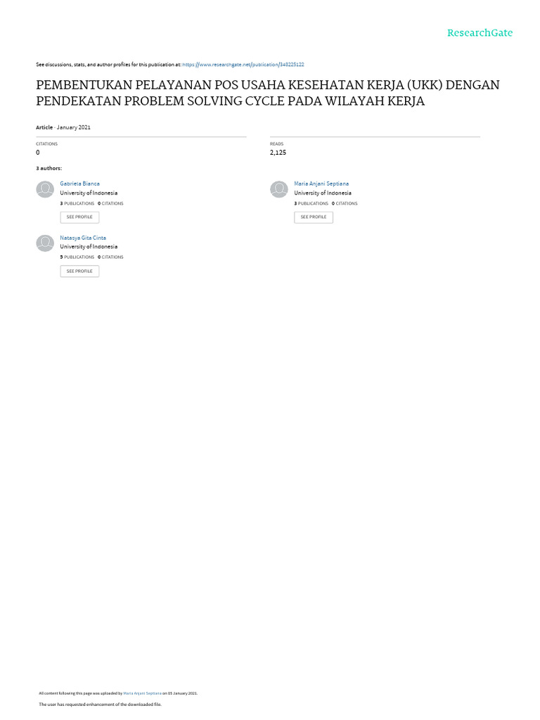 Pembentukan Pelayanan Pos Usaha Kesehatan Kerja (Ukk) Dengan Pendekatan Problem Solving Cycle ...