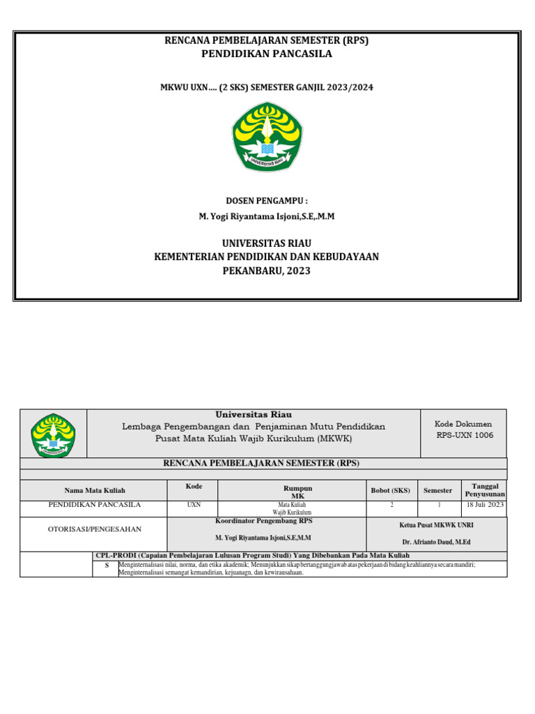 RPS Terbaru - PANCASILA 2023 | PDF