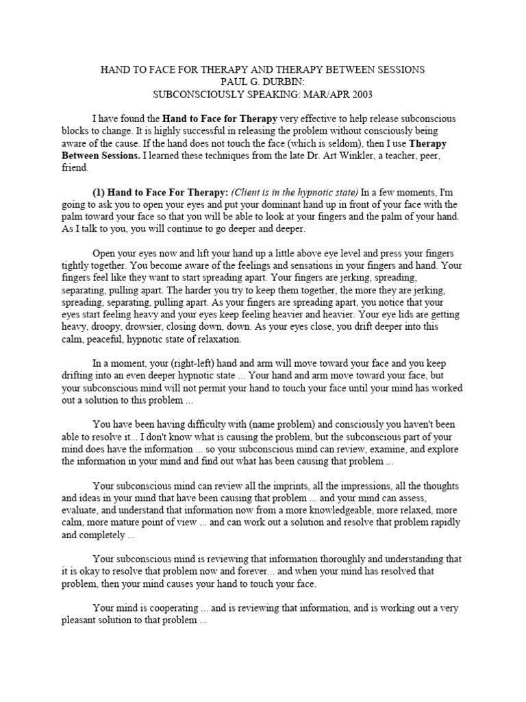 Durbin - Hand To Face Therapy and Therapy Between Sessions - Scripts ...