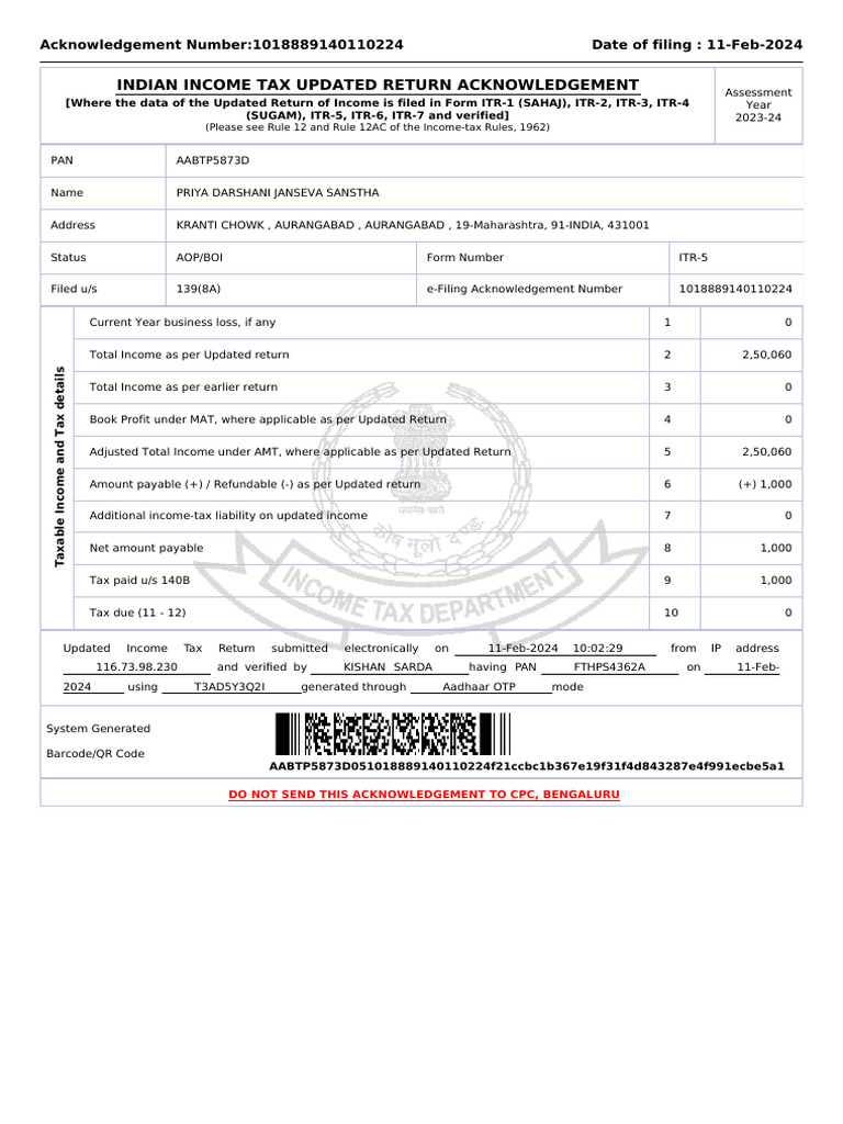 Priya Darshani - Itr Ay 2023-24 | PDF | Income Tax | Income