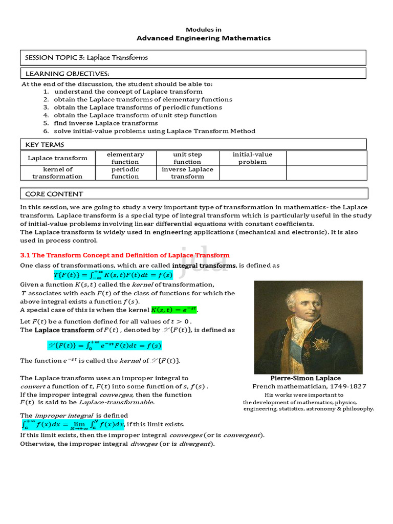 Topic 3 3 1 3 9 Laplace Transforms Pdf Laplace Transform Function