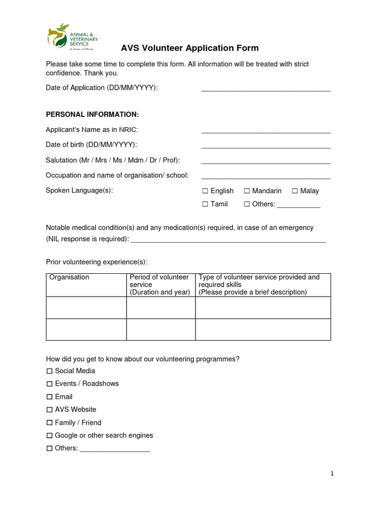 AVS Volunteer Application Form 2023 | PDF | Social Science | Business
