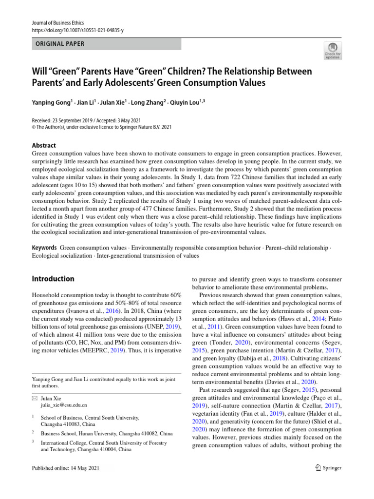 Will Green Parents Have Green Children? The Relationship Between ...