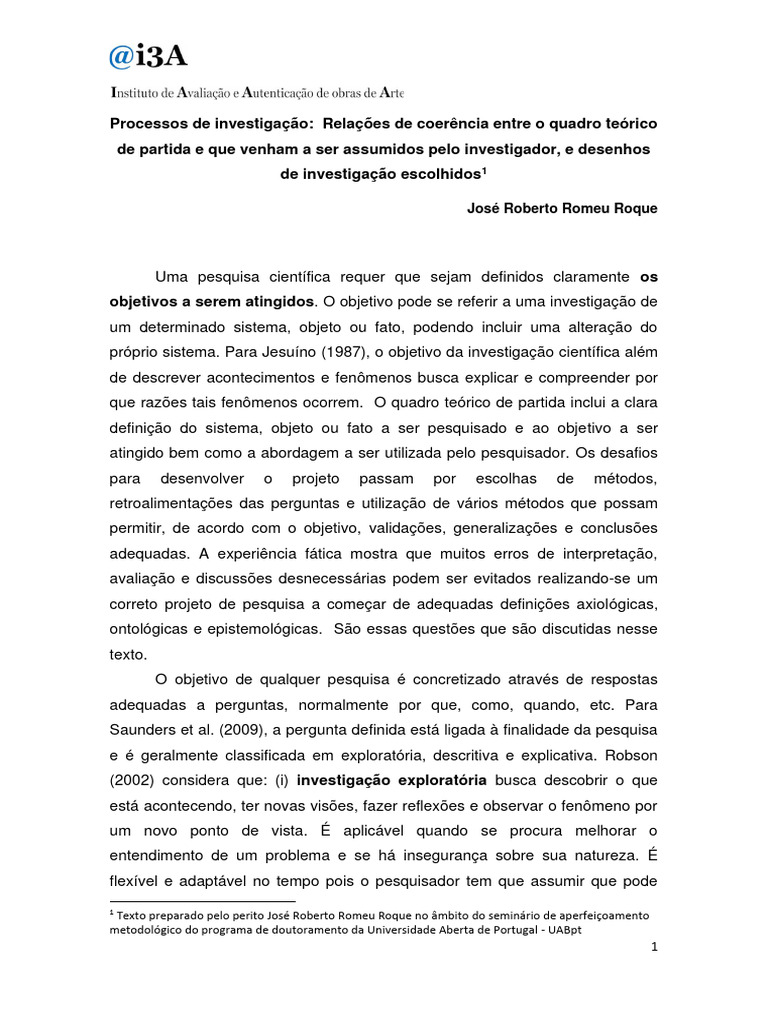 ROQUE - Processos de Investigação - I3a | PDF