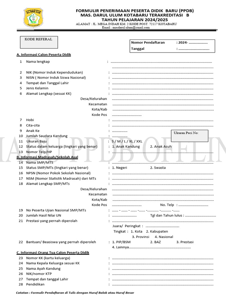 Formulir PPDB 2024.2025 | PDF