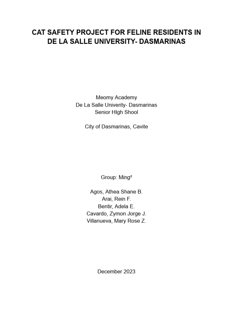 Cat Safety Initiative at DLSU-D Campus | PDF | Risk | Cats