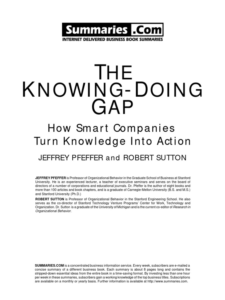 The Knowing Doing Gap | PDF | Knowledge | Cognitive Science The Knowing Doing Gap | PDF | Knowledge | Cognitive Science
