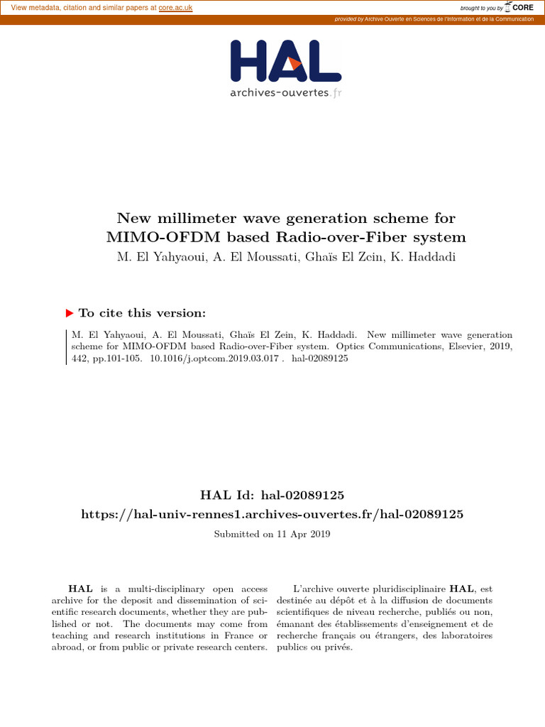 New Millimeter Wave Generation Scheme For MIMO-OFDM Based Radio-over ...
