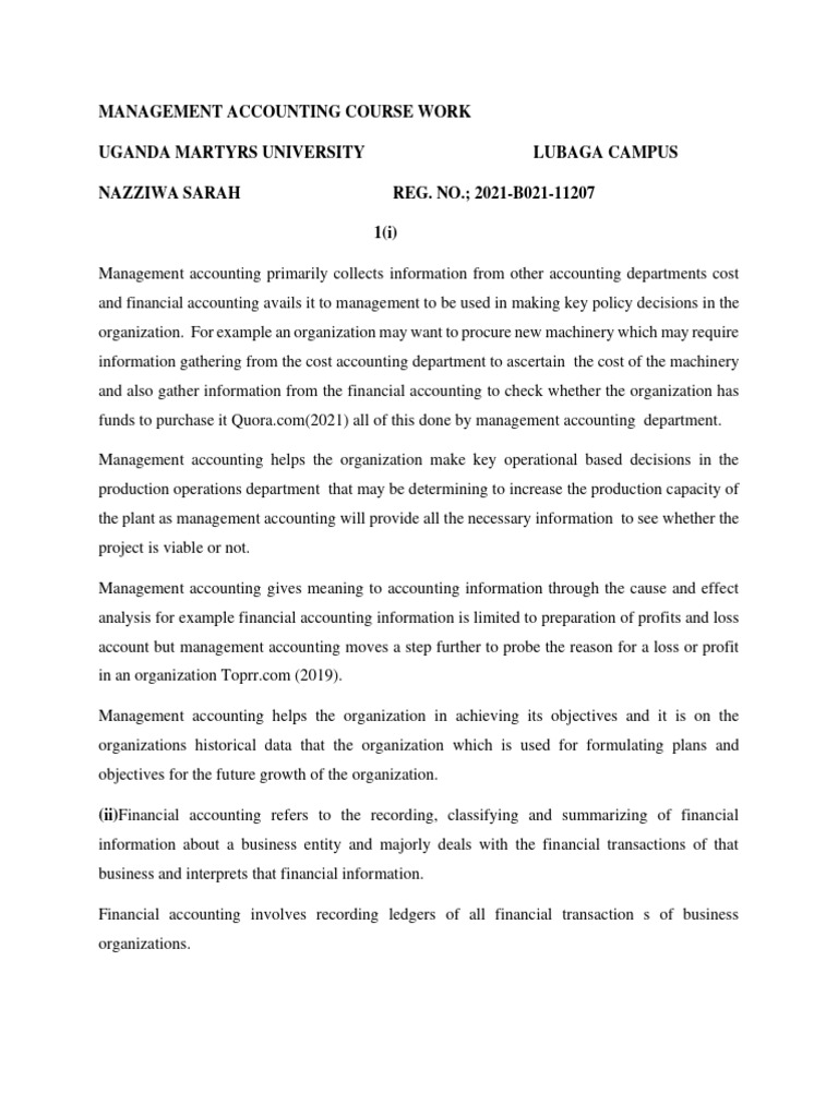 Management Accounting Course Work | PDF | Management Accounting ...