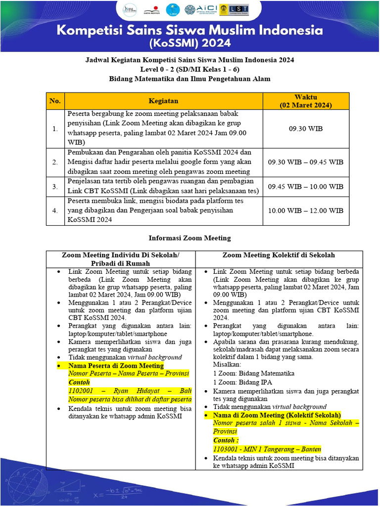 Jadwal Dan Aturan Zoom Meeting Pelaksanaan Babak Peyisihan Kossmi 2024