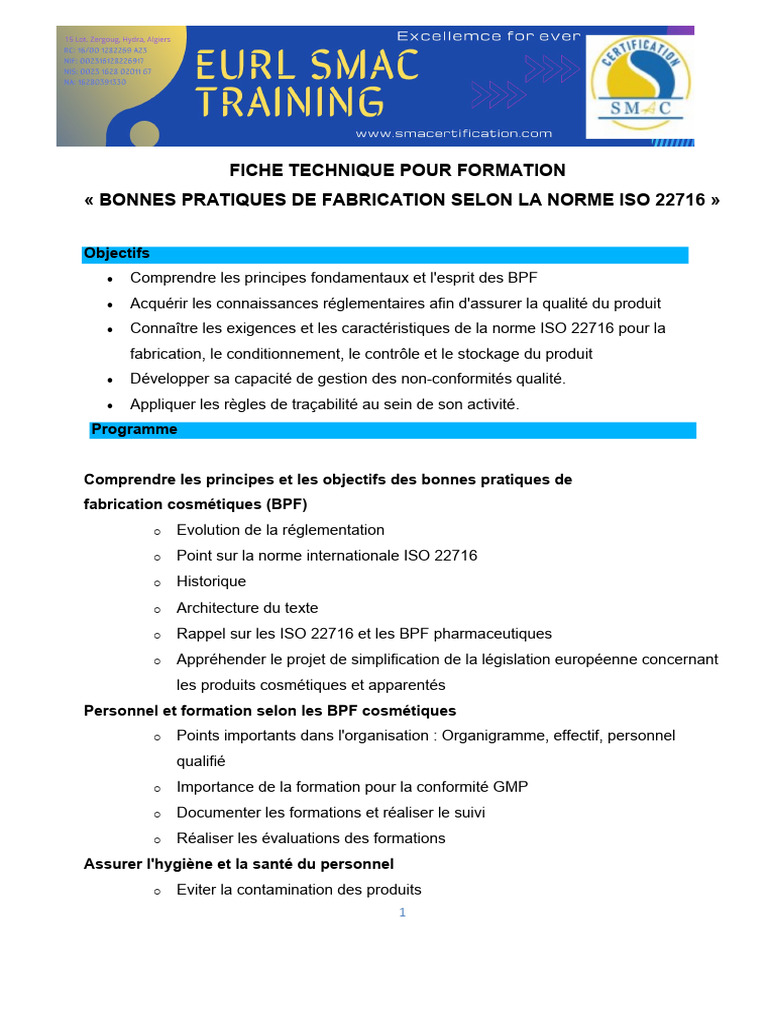 Formation BPF selon ISO 22716 | PDF | Audit