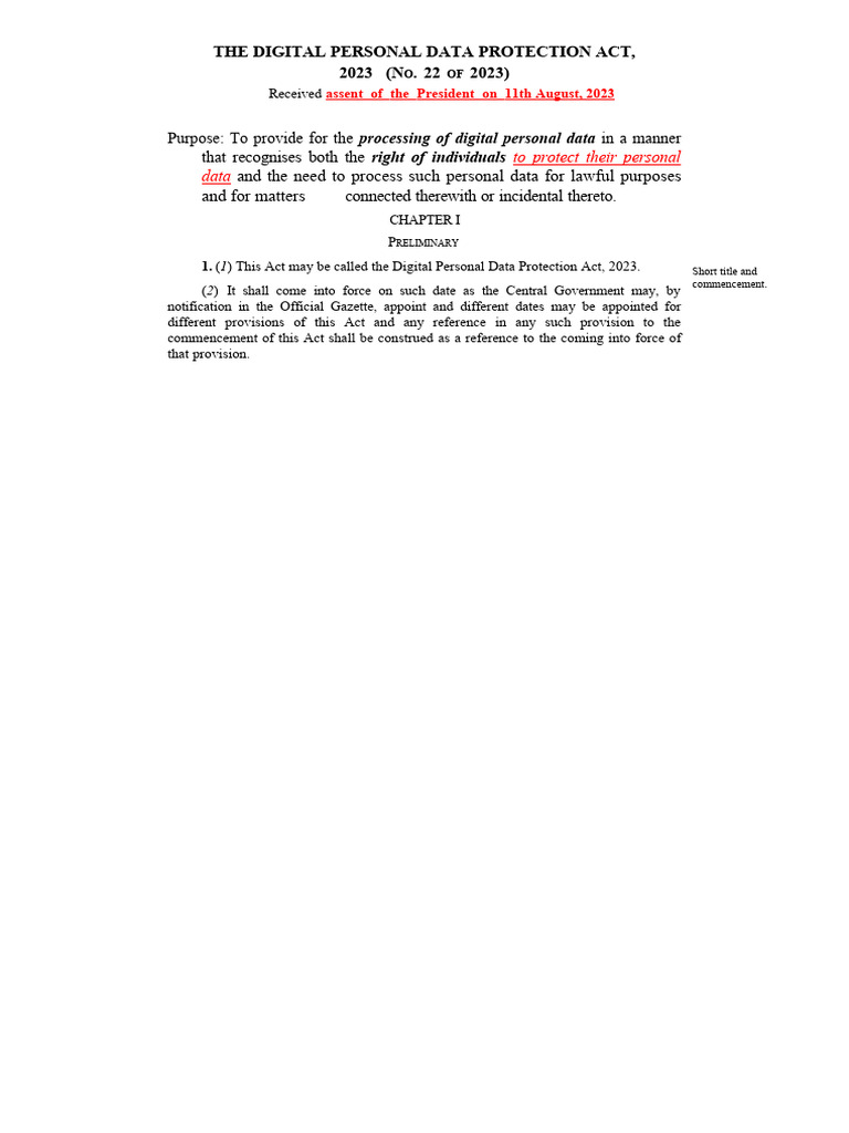 Digital Personal Data Protection Act, 2023 | PDF | Fiduciary | Bankruptcy