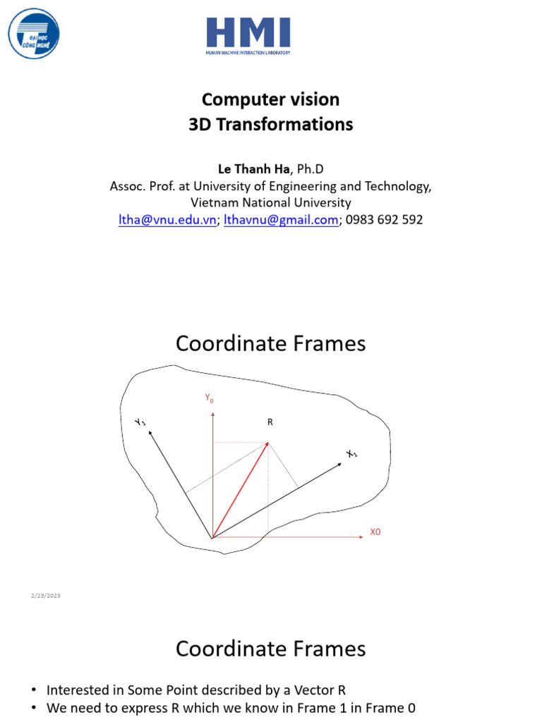 Computer Vision - 3D Transformations | PDF | Cartesian Coordinate ...