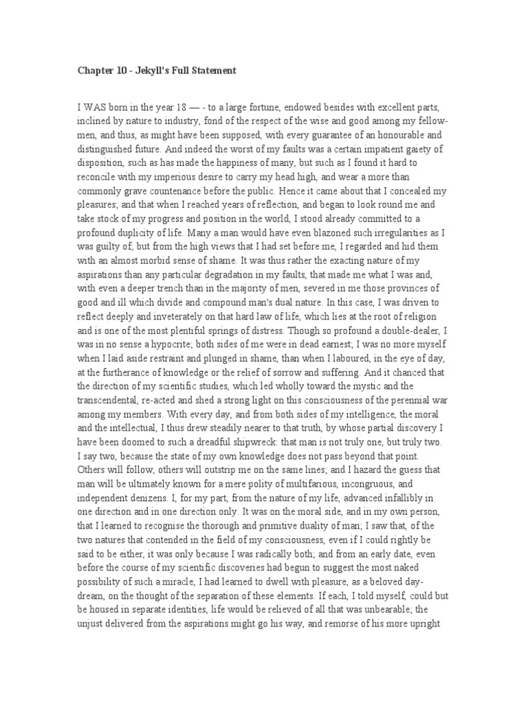 Chapter 10-Jekyll's Full Statement | PDF | Dr. Jekyll And Mr. Hyde ...