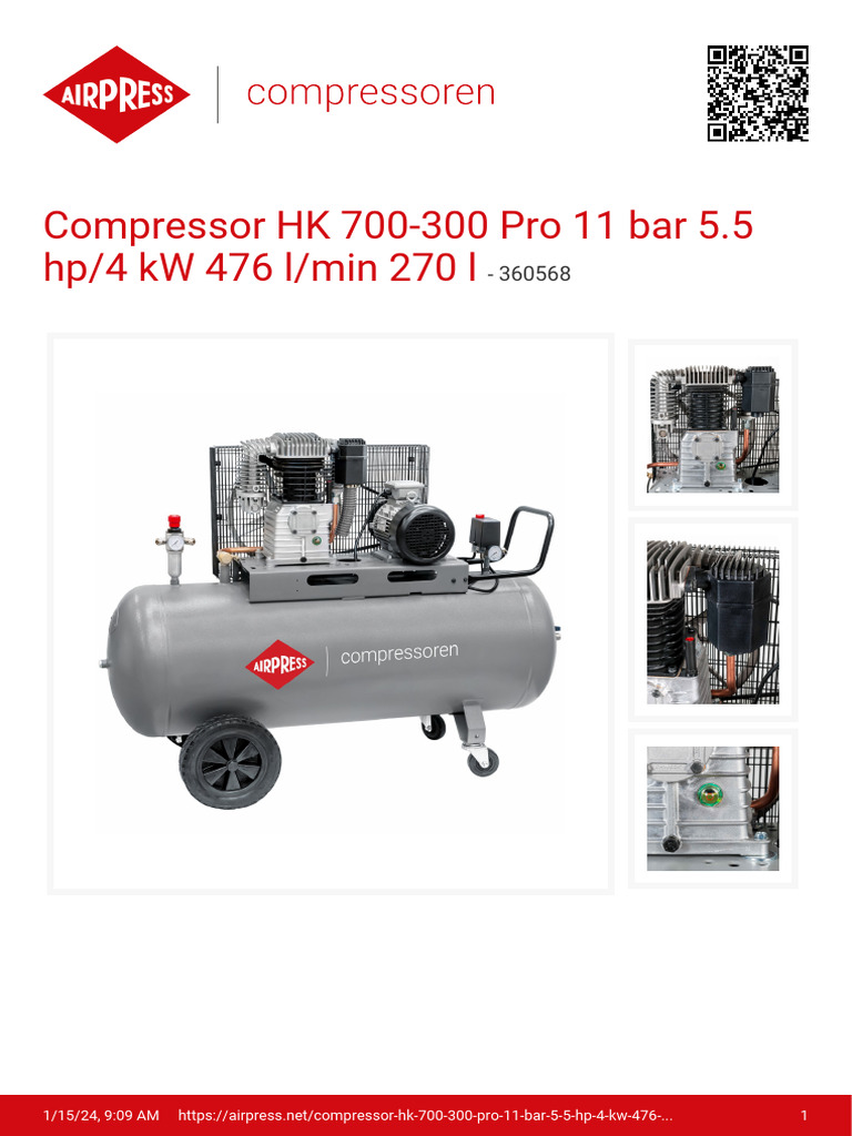 Airpress HK 700-300 Pro Compressor Specs | PDF | Belt (Mechanical ...