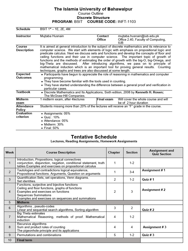 Discrete Mathematics-Outline | PDF | Discrete Mathematics | Function (Mathematics)