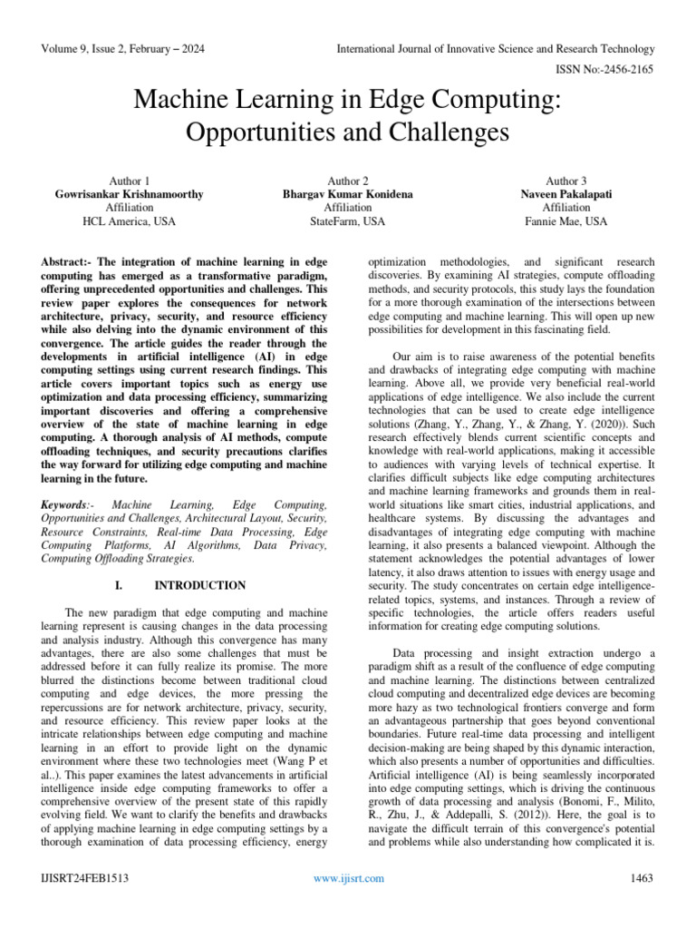 Machine Learning in Edge Computing: Opportunities and Challenges | Download Free PDF | Machine ...