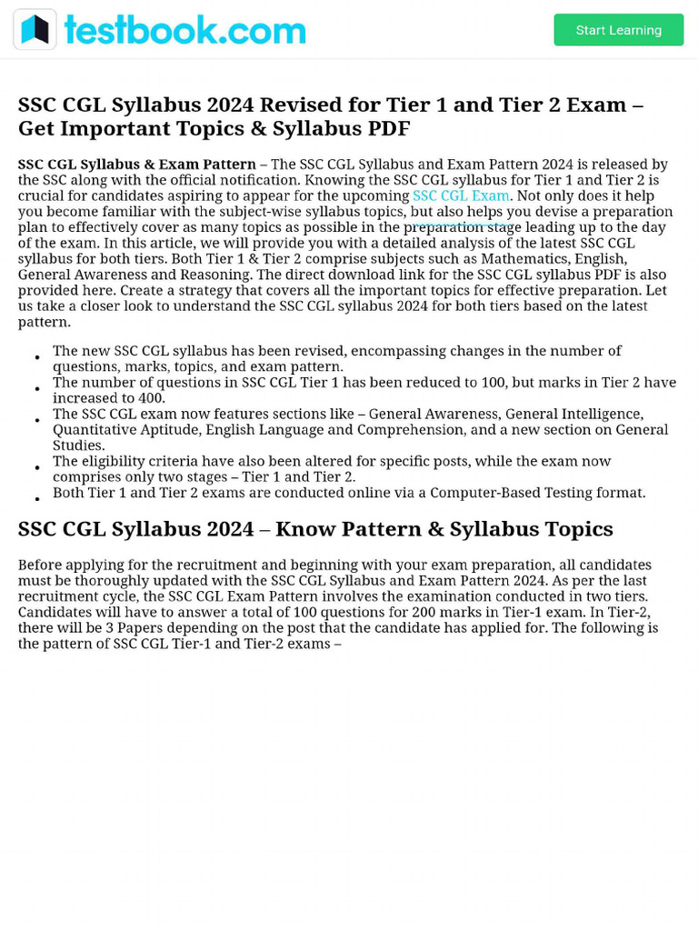 Ssc Cgl Syllabus 2024 Revised For Tier 1 And Tier 2 Exam - Get 