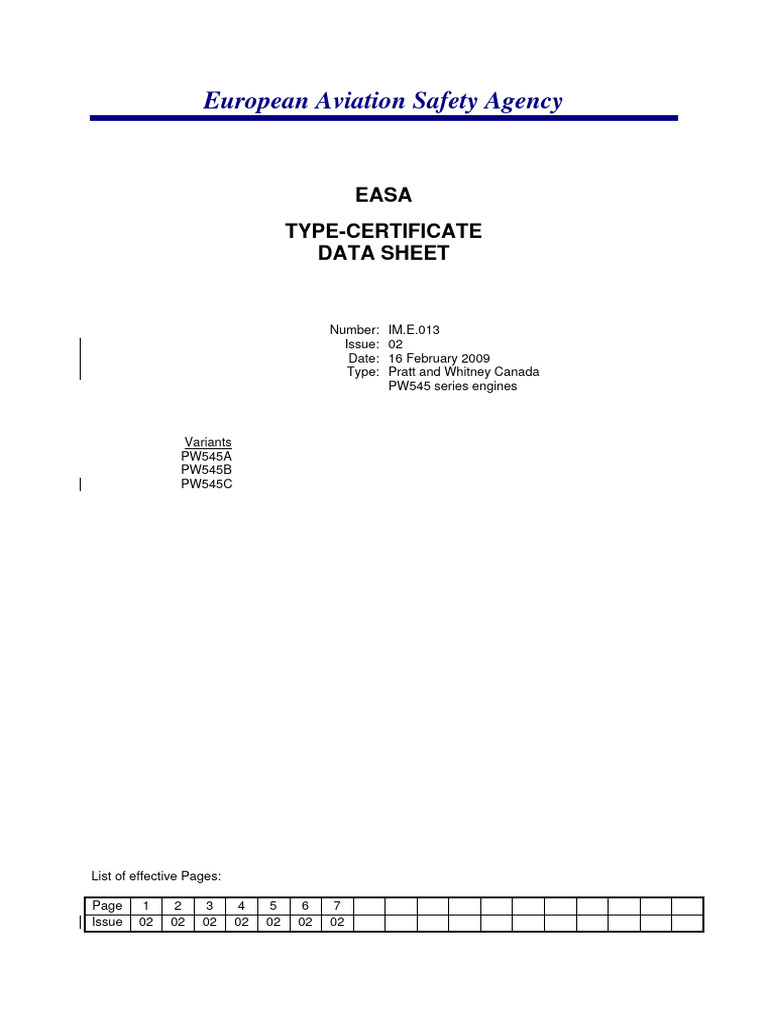 EASA-TCDS-E.013 (IM) Pratt and Whitney Canada PW545 Series Engines-02 ...