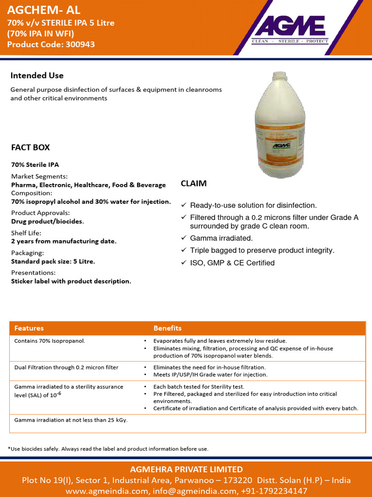 Agchem Al 5 Litre | PDF | Sterilization (Microbiology) | Filtration