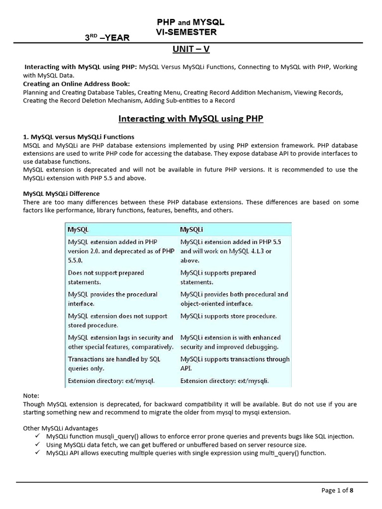 Unit-5 PHP and My SQL | Download Free PDF | Php | Data Management Software
