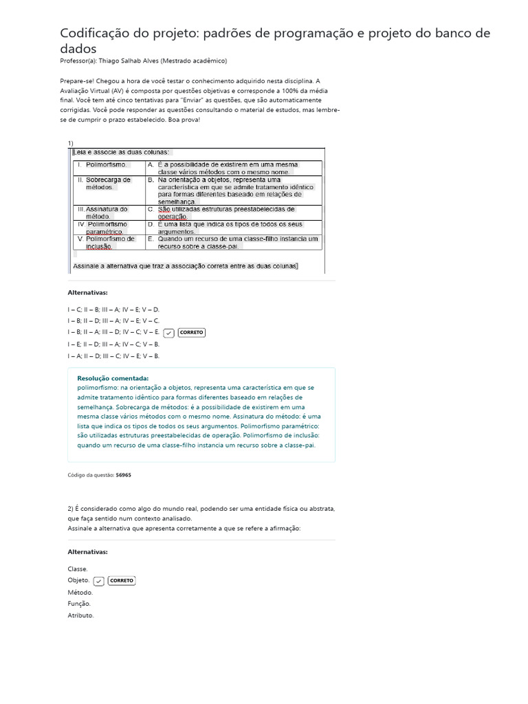Codificação Do Projeto Padrões de Programação e Projeto Do Banco de ...