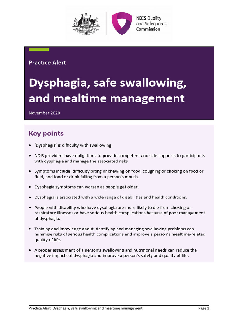 Practice Alert Dysphagia Safe Swallowing and Mealtime Management | PDF ...