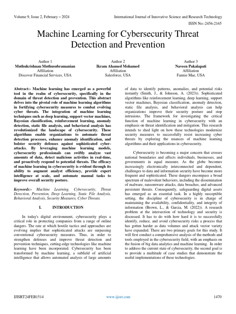 Machine Learning For Cybersecurity Threat Detection and Prevention ...