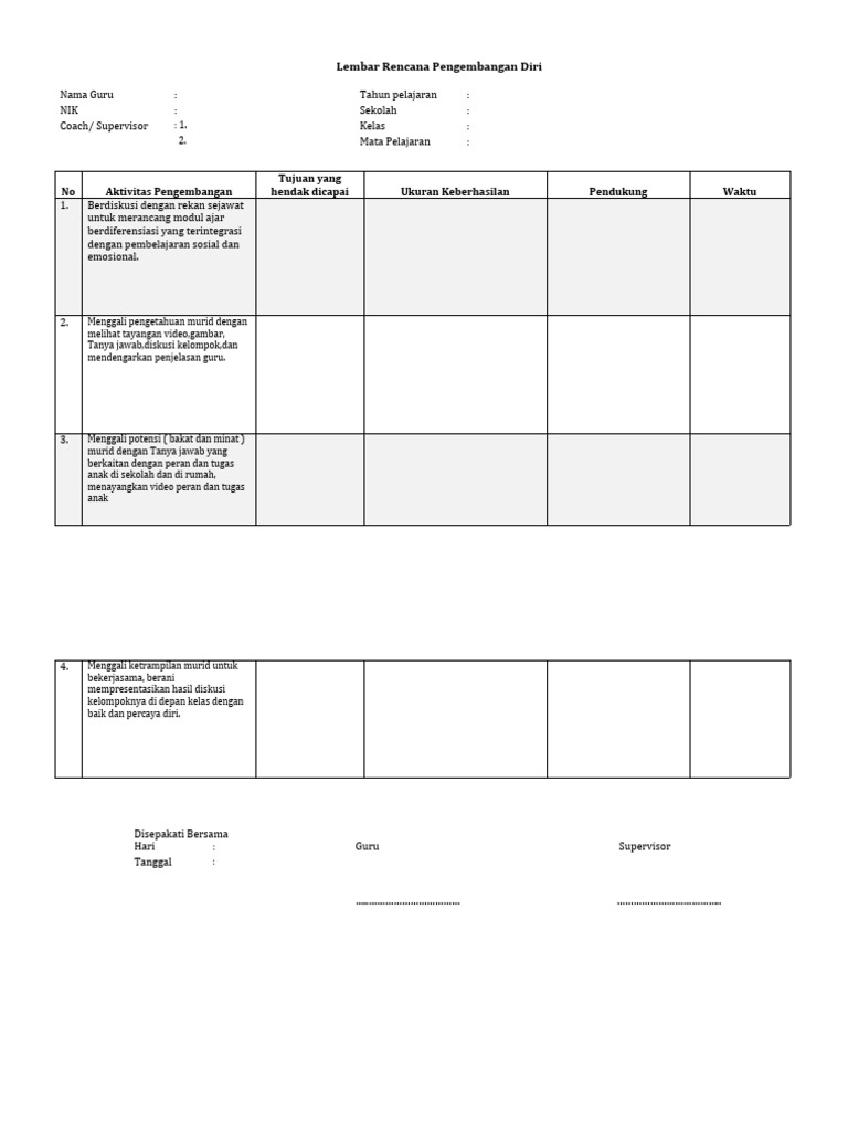 Lembar Rencana Pengembangan Diri 4 | PDF