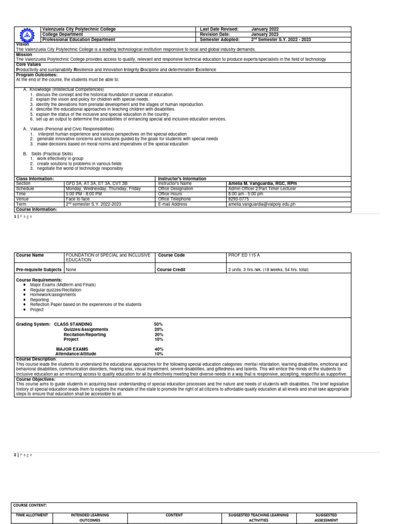 Syllabus Foundation of Inclusive and Special Education 2nd Sem 22 23 ...