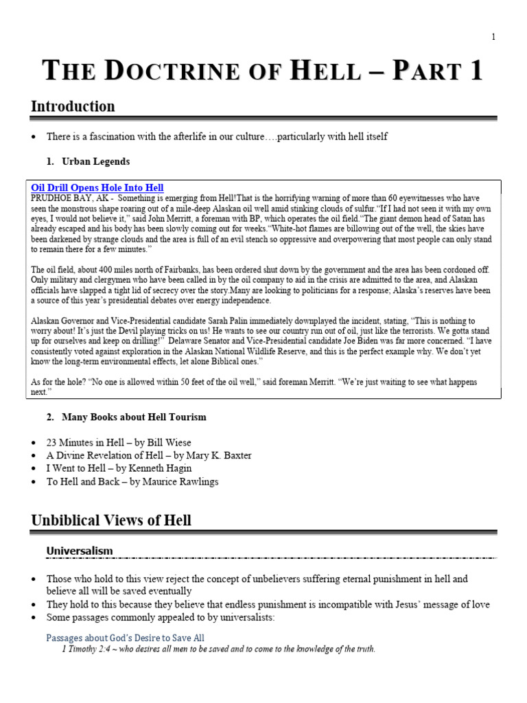 Class 1 The Doctrine of Hell Part 1 | PDF | Purgatory | Hell