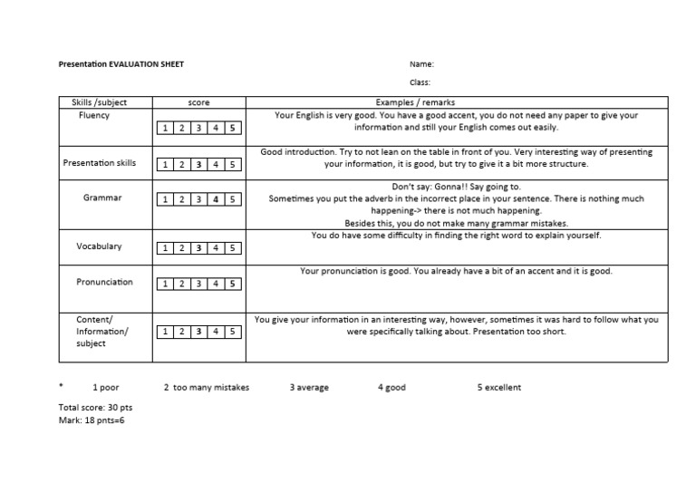 Speaking Evaluation Sheet Lucas | PDF