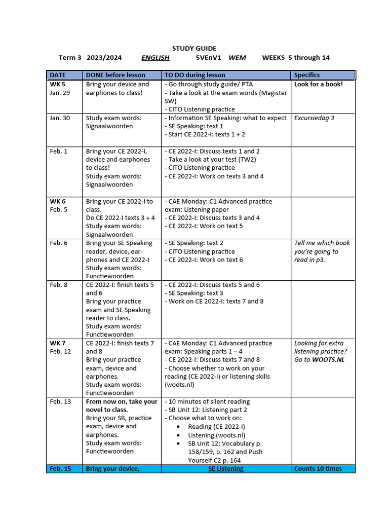 V5V Studiewijzer p3 2324 | PDF | Languages Of The United Kingdom ...