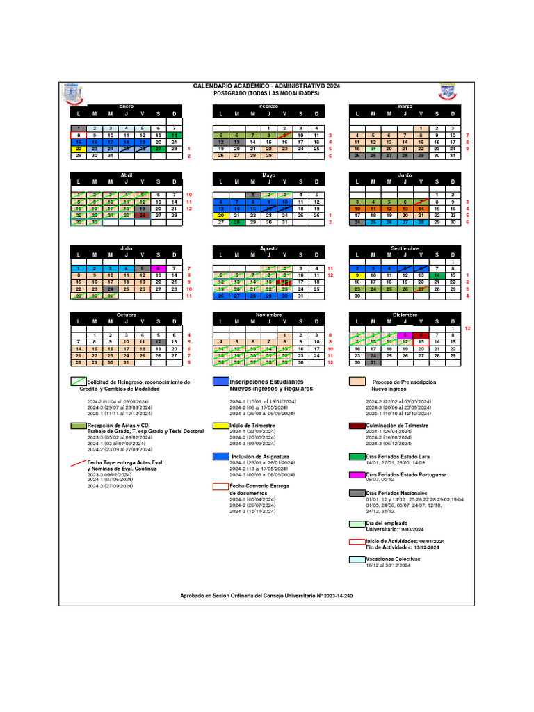 Calendarios Académicos 2024 Postgrado | PDF