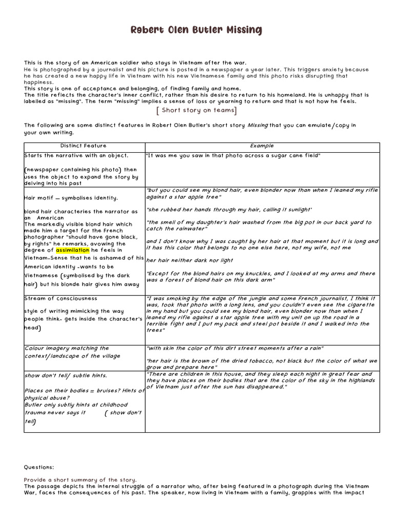 Robert Olen Butler Missing | Download Free PDF | Necklace | Narration