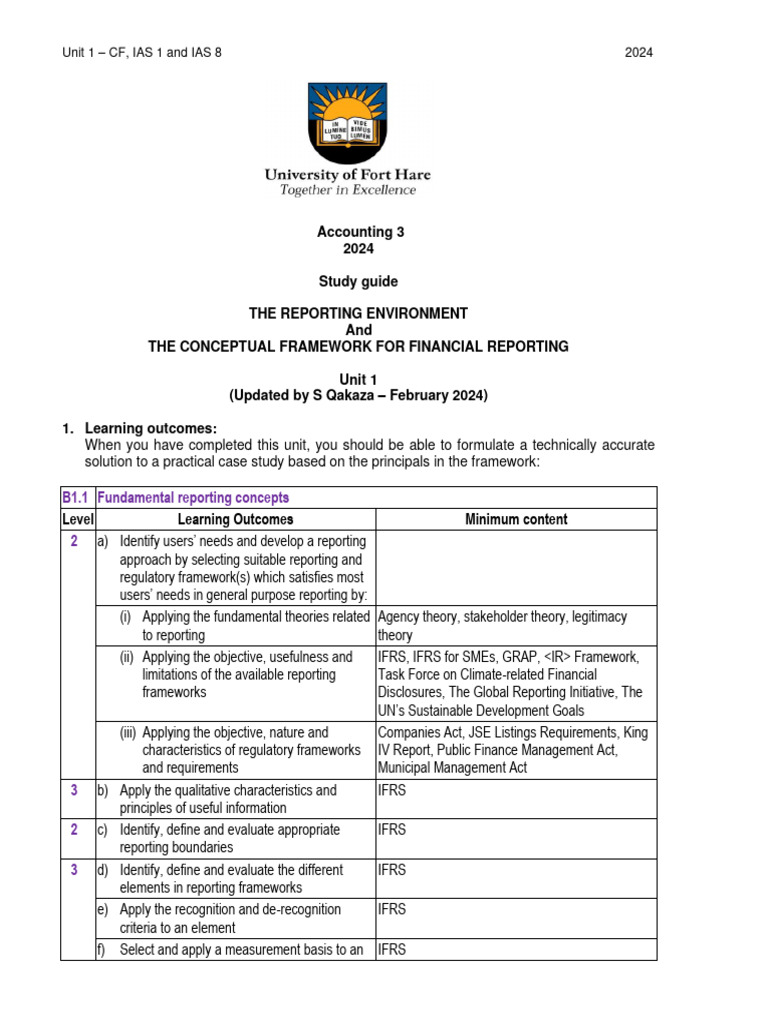 Unit 1 The Reporting Environment - CF - IAS 1 and IAS 8 - Handout and Tutorial Question ...
