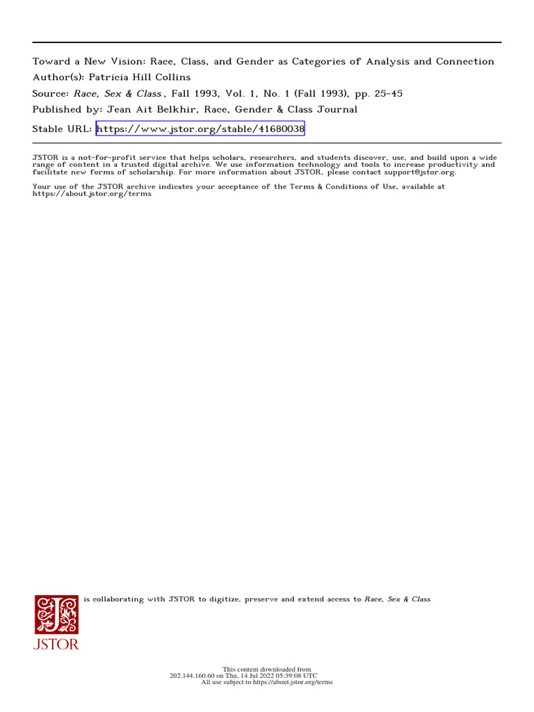 1.1 Collins (1993) Toward A New Vision | PDF | Gender | Gender Studies