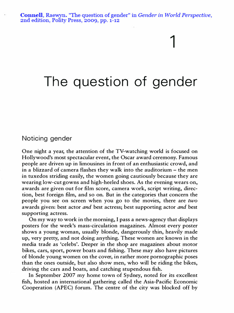1.1 Connell (2009) The Question of Gender | PDF | Grammatical Gender ... 1.1 Connell (2009) The Question of Gender | PDF | Grammatical Gender ...