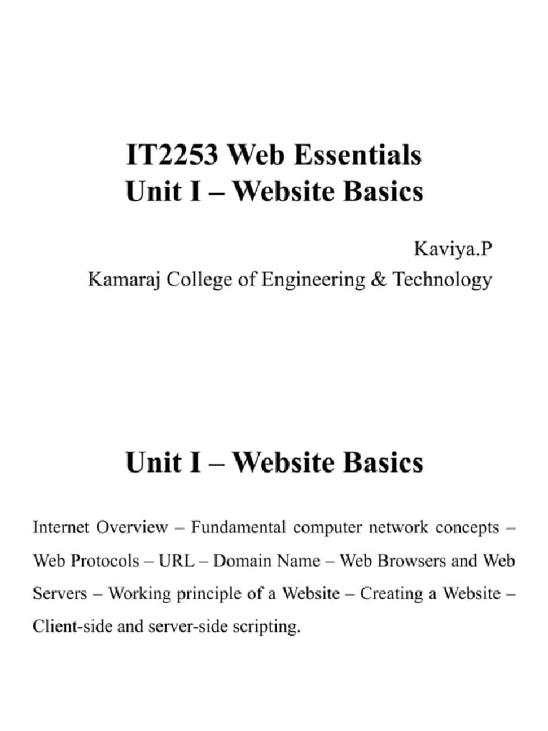 Pkaviya It2255 Web Essentials Unit I Website Basicspdf | PDF